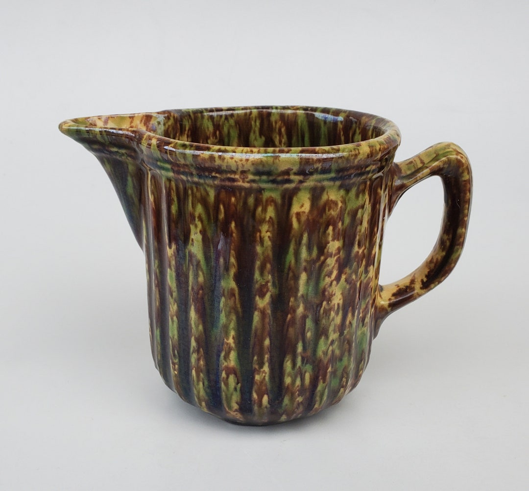 Antique Spongeware Pottery Milk Pitcher - Green and Brown Spongeware ...