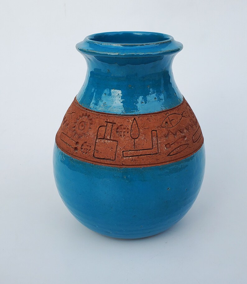 Italian Bitossi Blue Pottery Vase Stamped FISH and JUG | Etsy