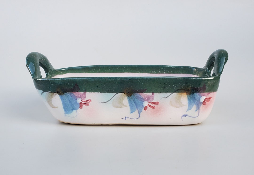 Basin Creek Pottery Handled Casserole Baking Dish - Hand Decorated Red ...