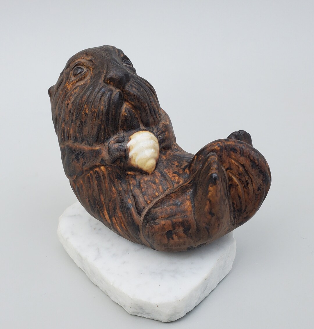 Maigon Daga Studio Pottery Sea Otter Ceramic Figure on Stone Base - Minneapolis, MN Studio - 5.5 ...