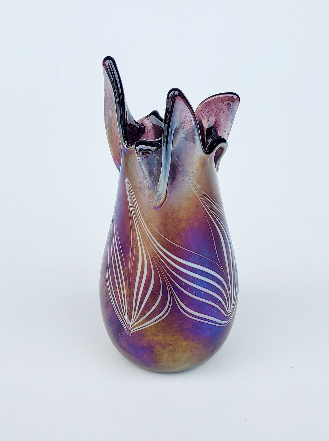 Joe Piasecki Art Glass Sculpture Vase Iridescent Purple - Etsy