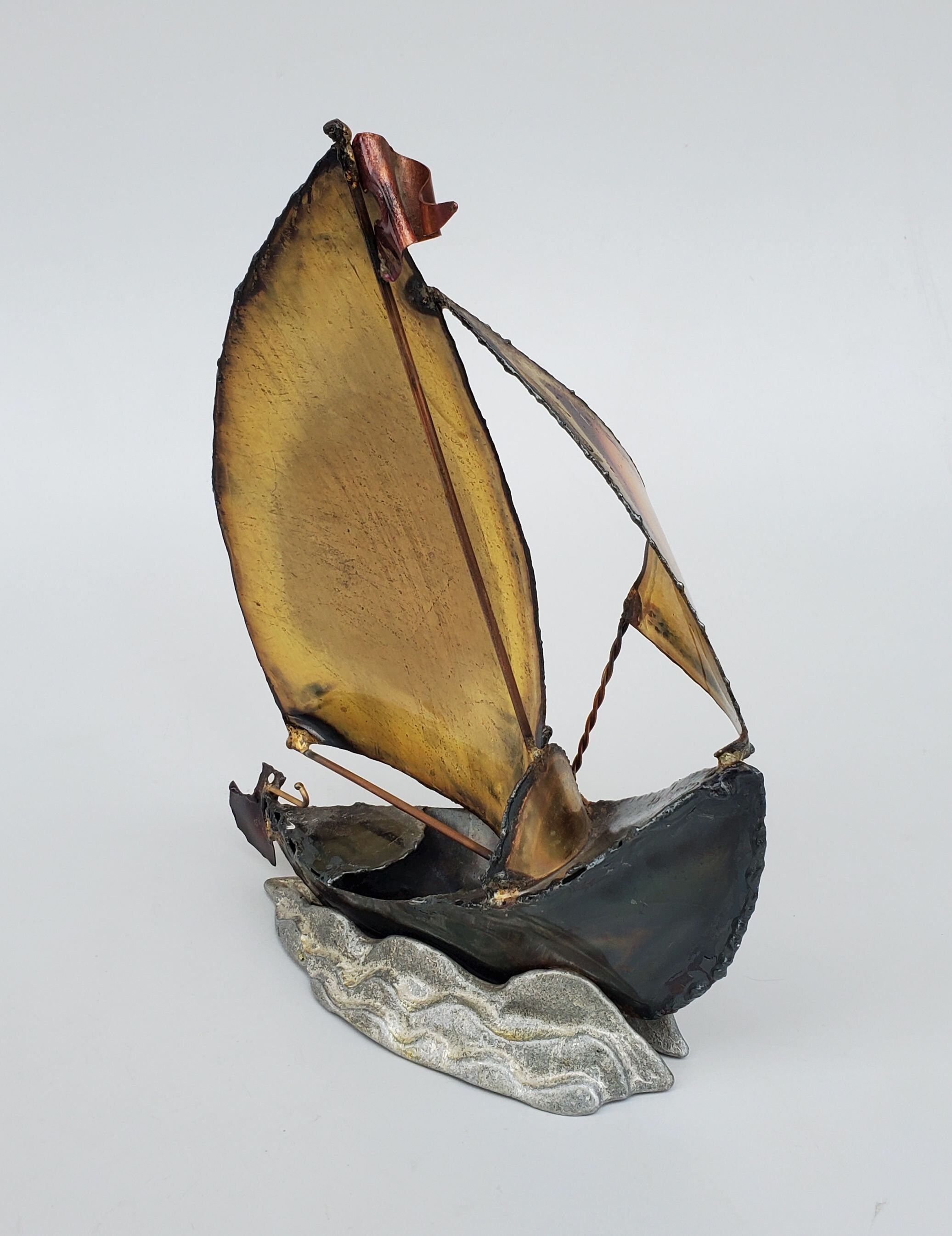 Mid Century Era Metal Sail Boat Sculpture - Torch Cut - Big Wind Sails ...