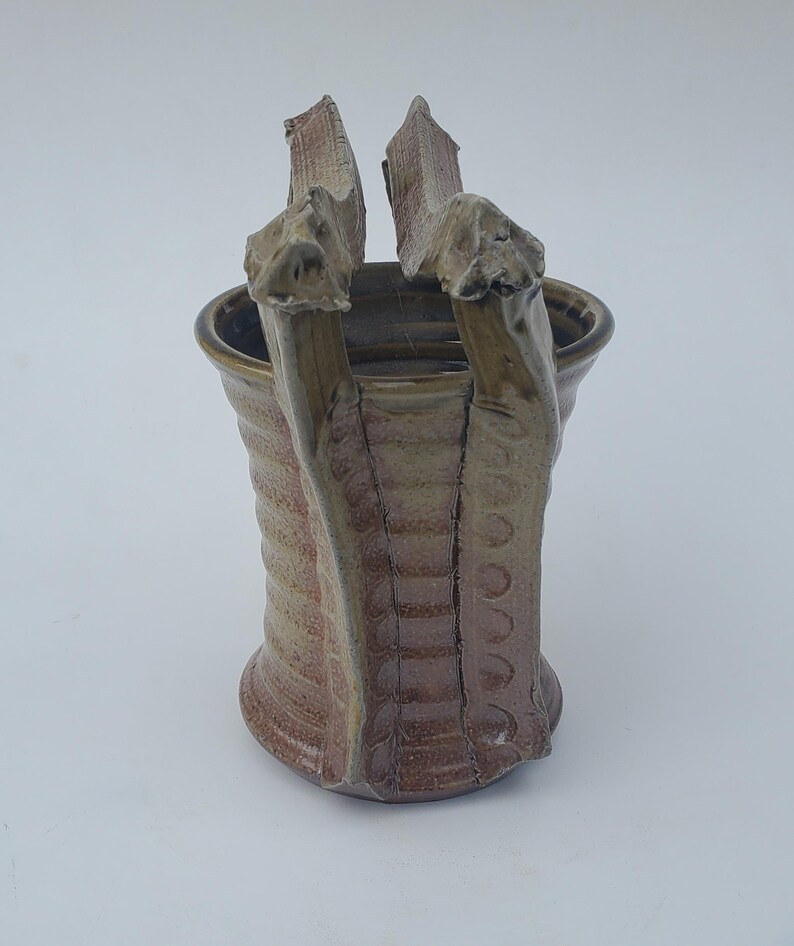 Studio Pottery Double Handled Vase - Wood Fired Glaze - Signed ...