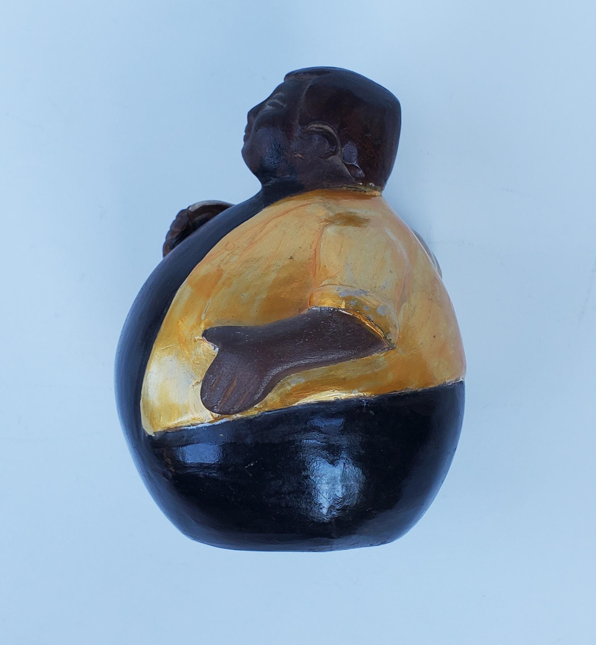 Peruvian Chulucanas Carved Figure Carrying Gourd - Signed Ramon - Peru ...