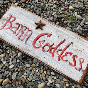 Vintage Farm House Style Barn Goddess Wooden Ship Lap Sign Metal Star Attached Unique Hand ...