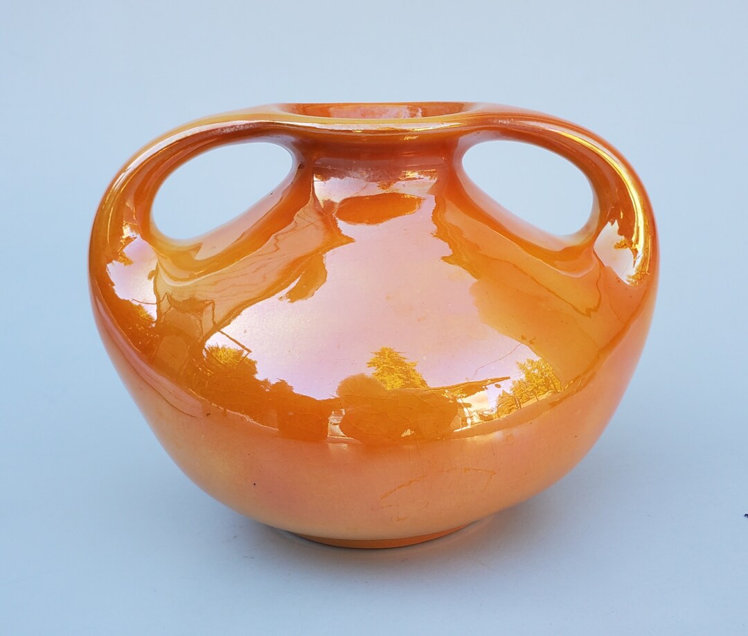 Weller Art Pottery Double Handled Orange Luster Vase Arts and Crafts ...