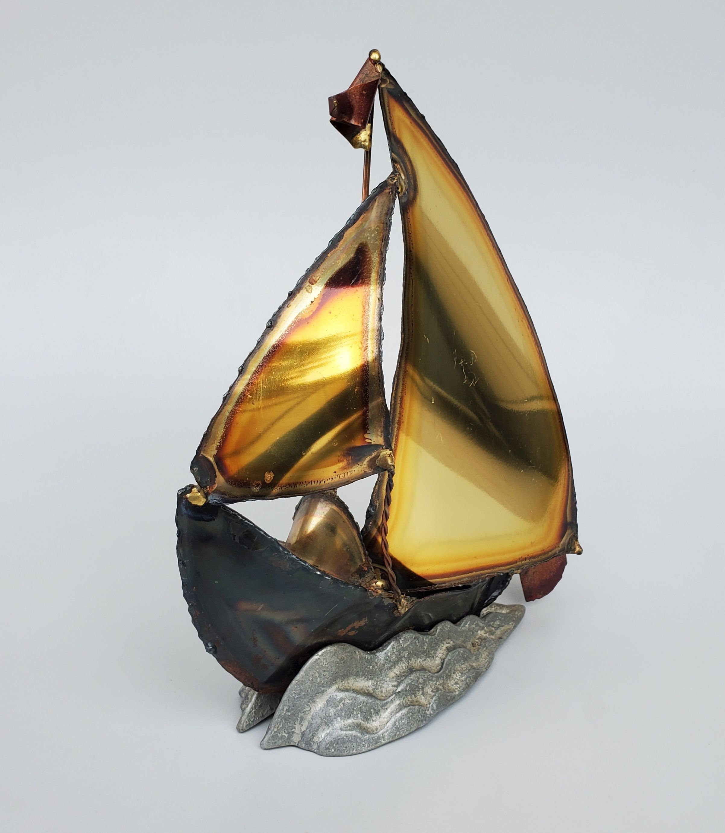Mid Century Era Metal Sail Boat Sculpture - Torch Cut - Big Wind Sails ...