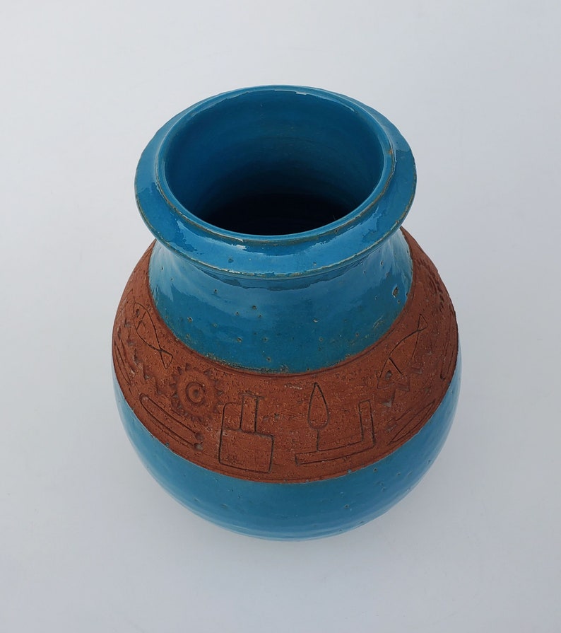 Italian Bitossi Blue Pottery Vase Stamped FISH and JUG | Etsy