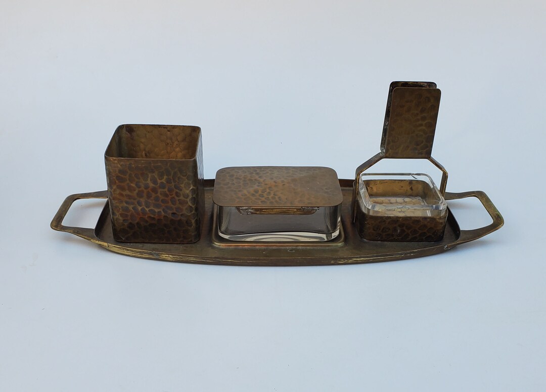 German Arts and Crafts Era Hammered Brass Smoker Desk Set - Etsy