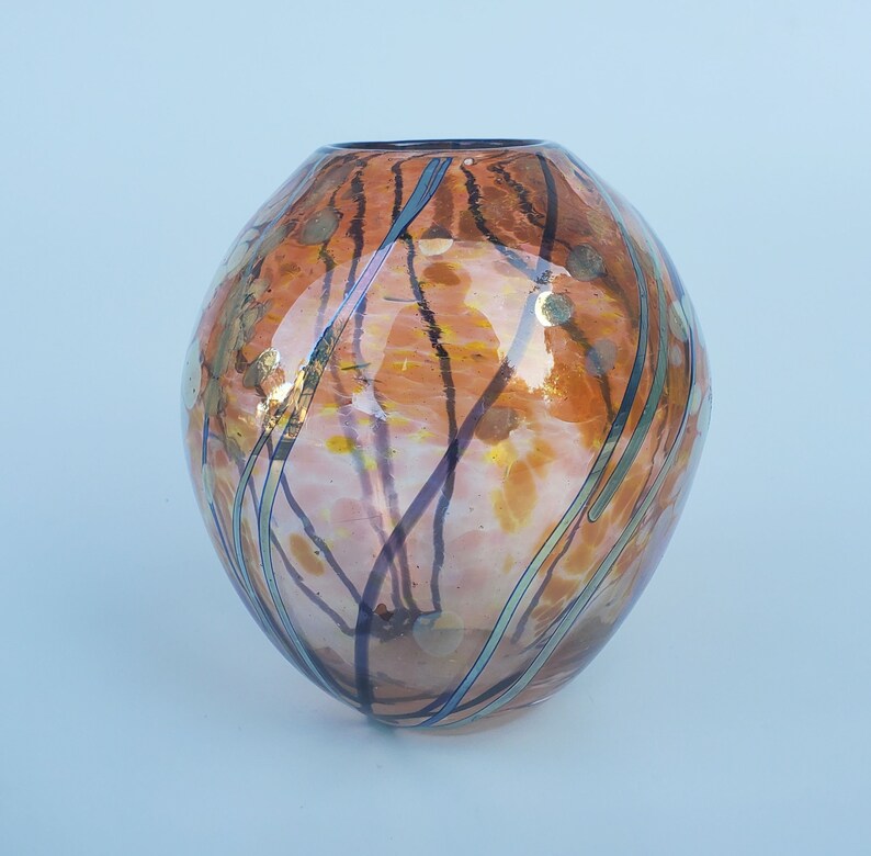 Tim Lazer California Art Glass Vase - Iridescent Gold Oil Spot Vase ...