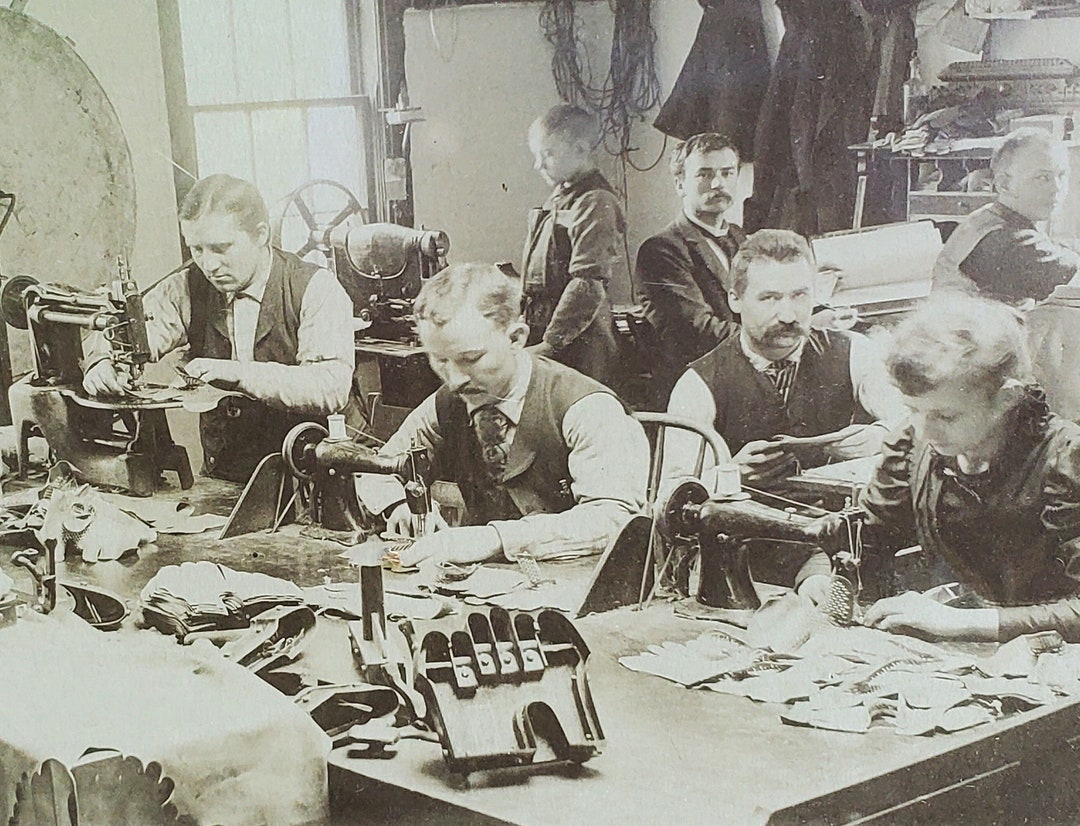 Early Glove Makers Factory Sewing Room Antique Photograph Interior ...