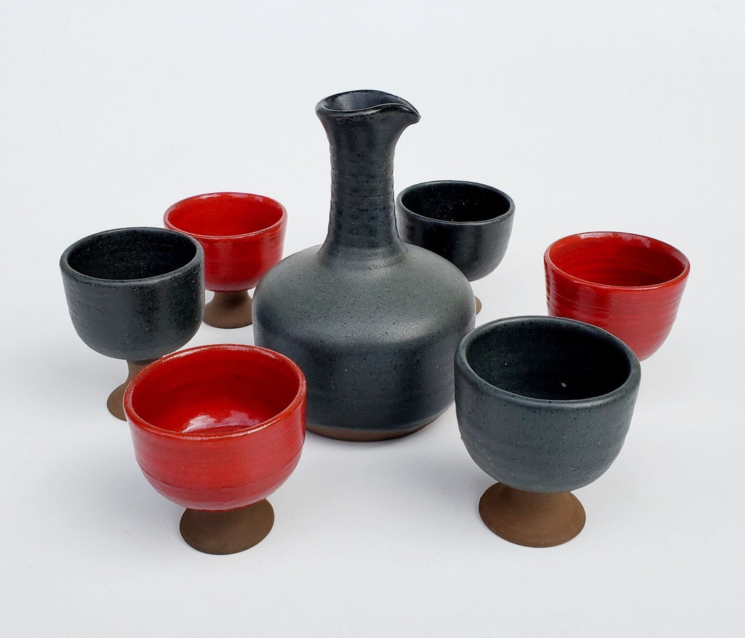 Ben Bieri Northwest Studio Pottery Carafe and 6 Goblet Cup Set ...