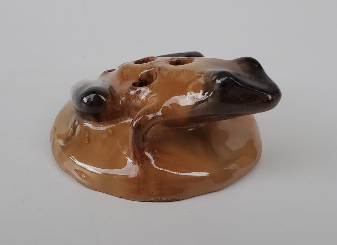Fulper Art Pottery Flower Frog Gold With Brown Drip Glaze Flemington ...