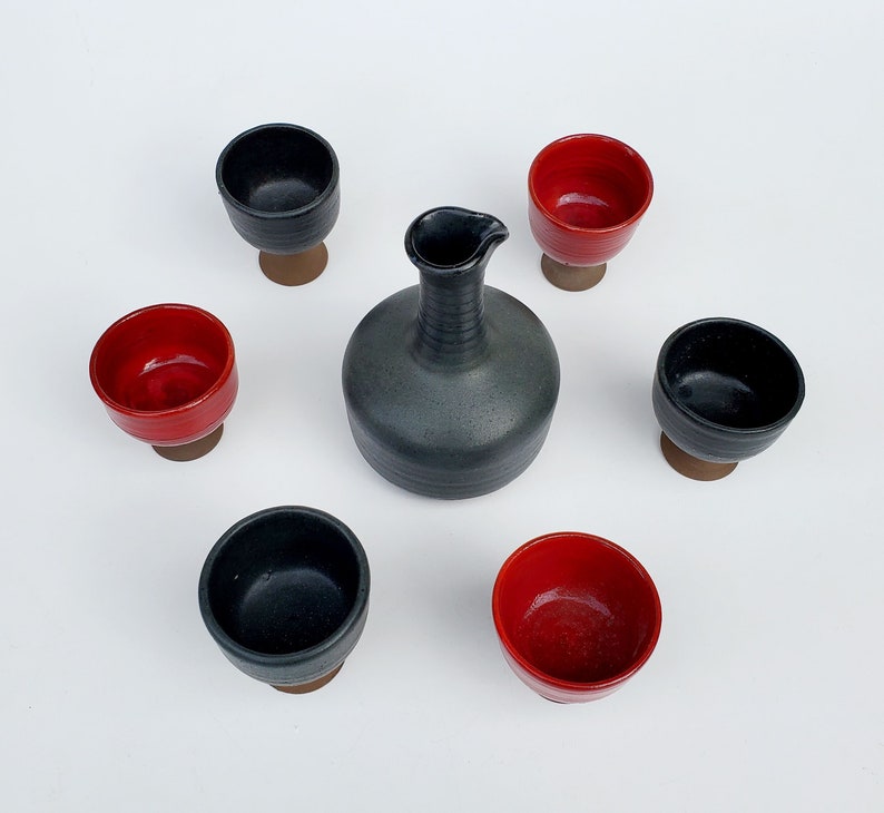 Ben Bieri Northwest Studio Pottery Carafe and 6 Goblet Cup Set ...