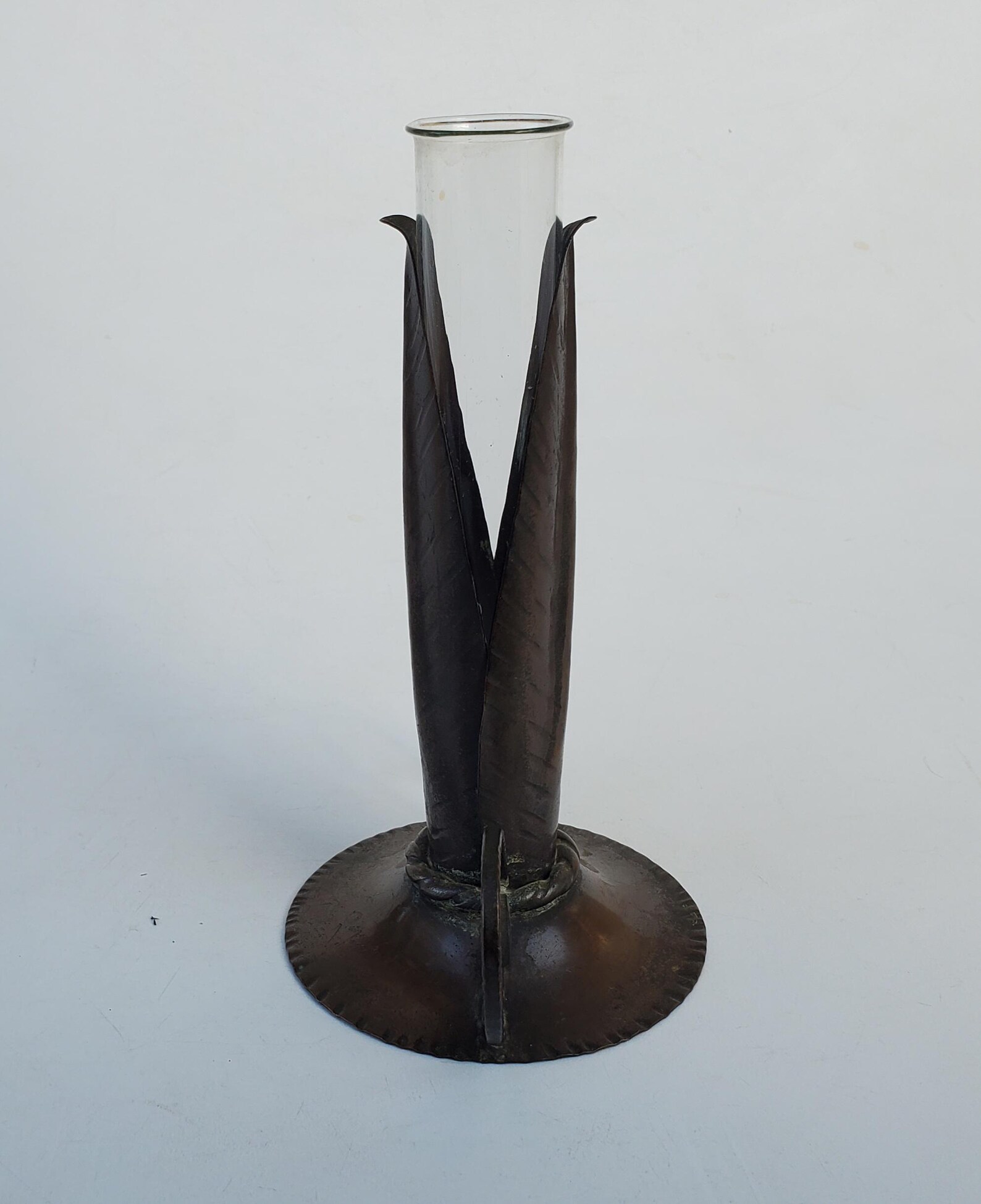 Craftsman Studios Hammered Copper Long Leaf Handled Flower Vase - Old ...