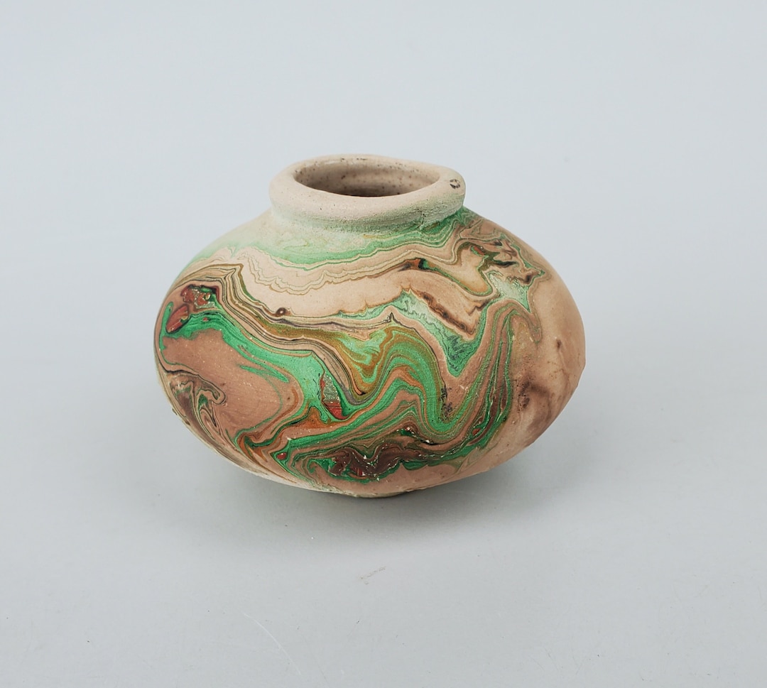 Nemadji Indian Swirl Mini Art Pottery Vase Brown and Green Swirl ...