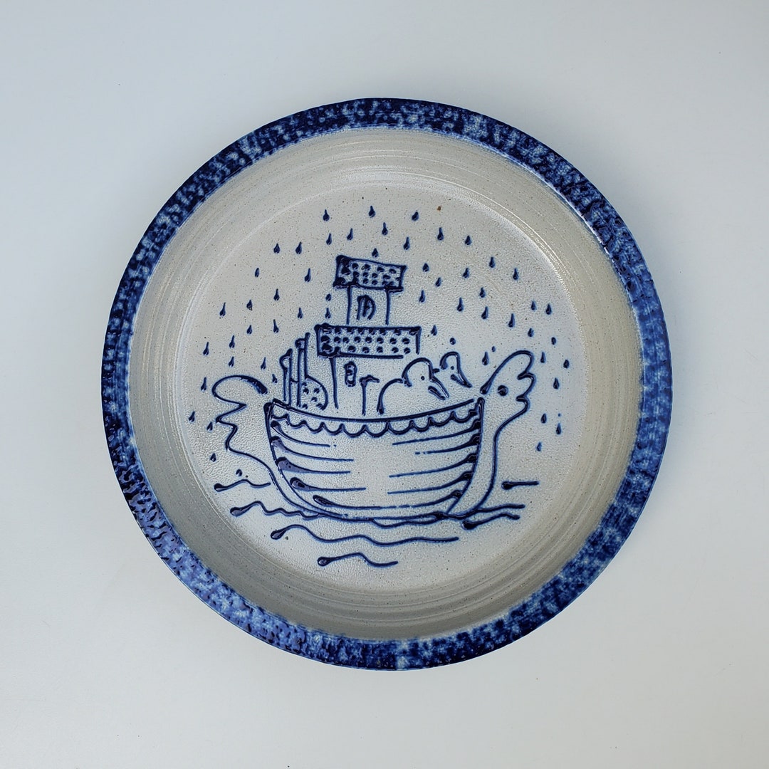 Eldreth Pottery Salt Glazed Stoneware Blue Slip Decorated Noah's ARK ...