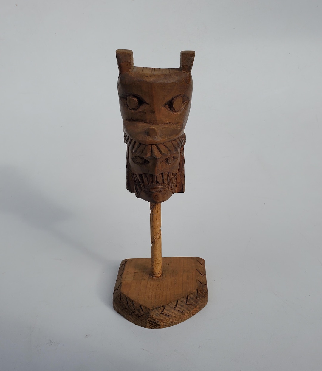 Larry Smith Northwest Salish Indian Carved Wooden Chief With Wolf ...