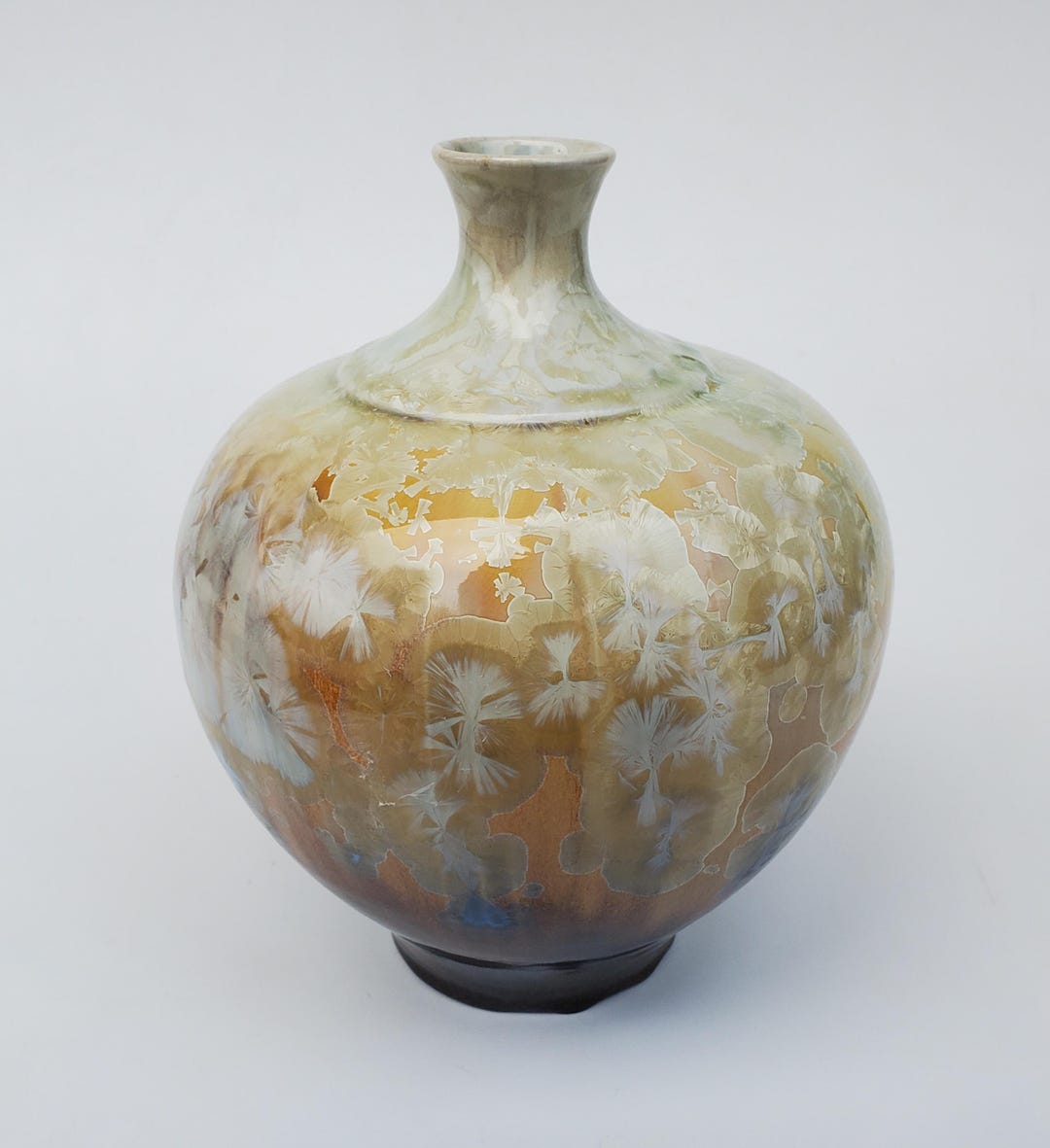 Ken Follette Crystalline Pottery Vase - Gold and Blue Crystalline Glaze ...