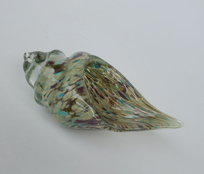Hand Blown Art Glass Conch Shell White and Blue Confetti - Etsy