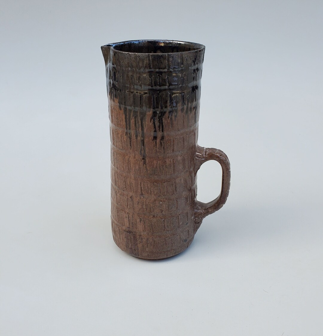 Vintage A R Cole North Carolina Folk Art Pottery Pitcher Unique Carved ...