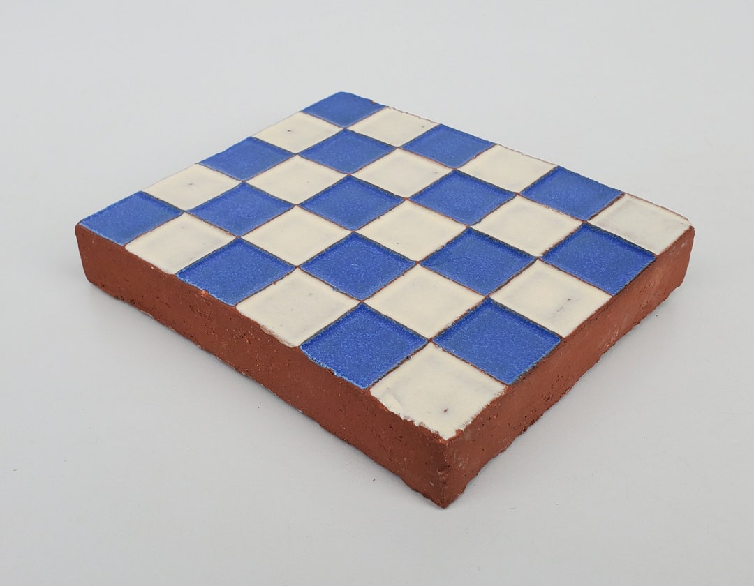 Vintage Gladding Mcbean Pottery Tile Thick Red Clay Blue and White ...
