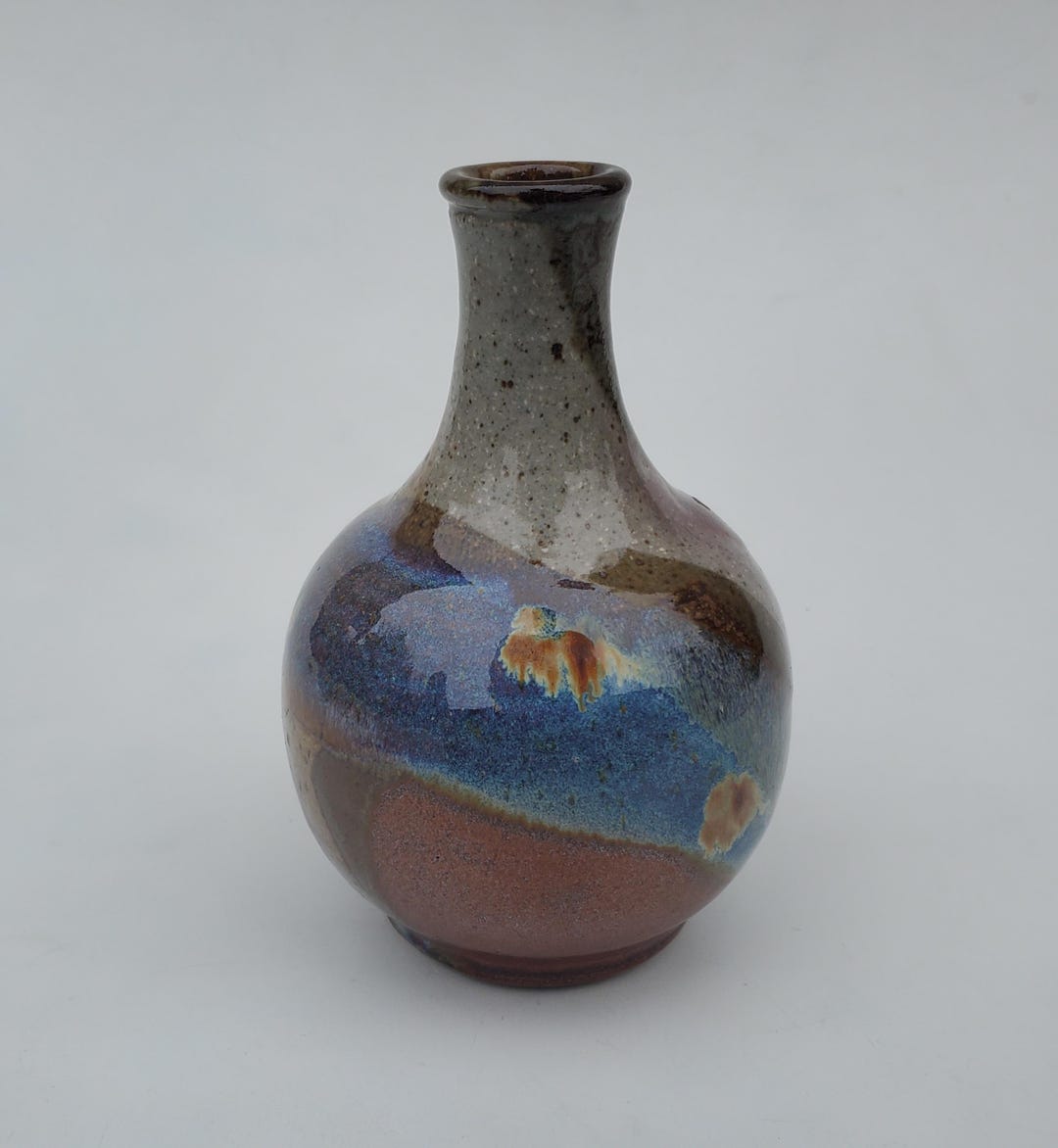 Cecil Strawn Studio Pottery Vase - Hand Thrown - Multi Color Drip Glaze ...