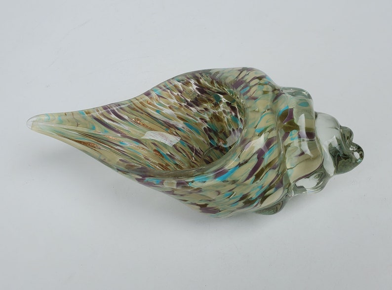 Hand Blown Art Glass Conch Shell White and Blue Confetti - Etsy