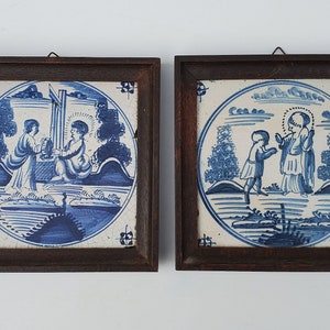 Early Framed Dutch Tile Biblical Scenes - Set of Two Old Tiles - Jesus ...