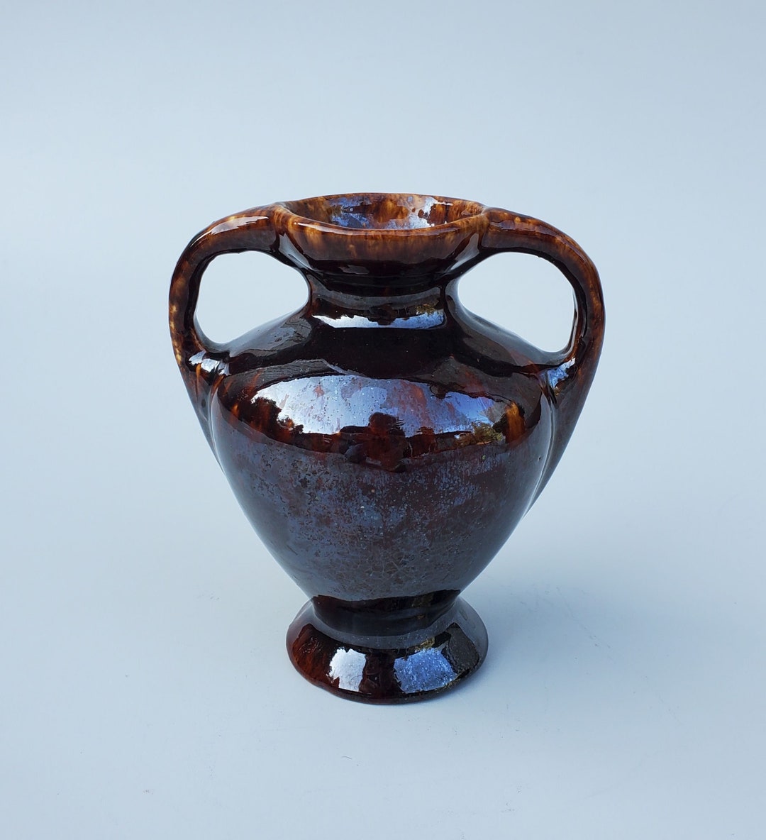 Antique Bennington Rockingham Double Handled Pottery Vase - Dark Brown ...