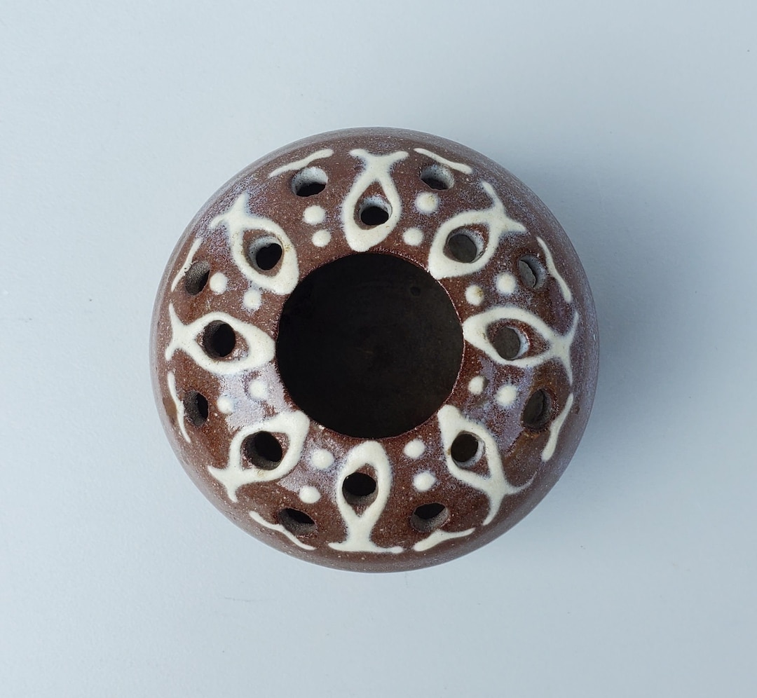 Orcas Island Decorated Pottery Flower Bowl - Repeating Fish Design ...