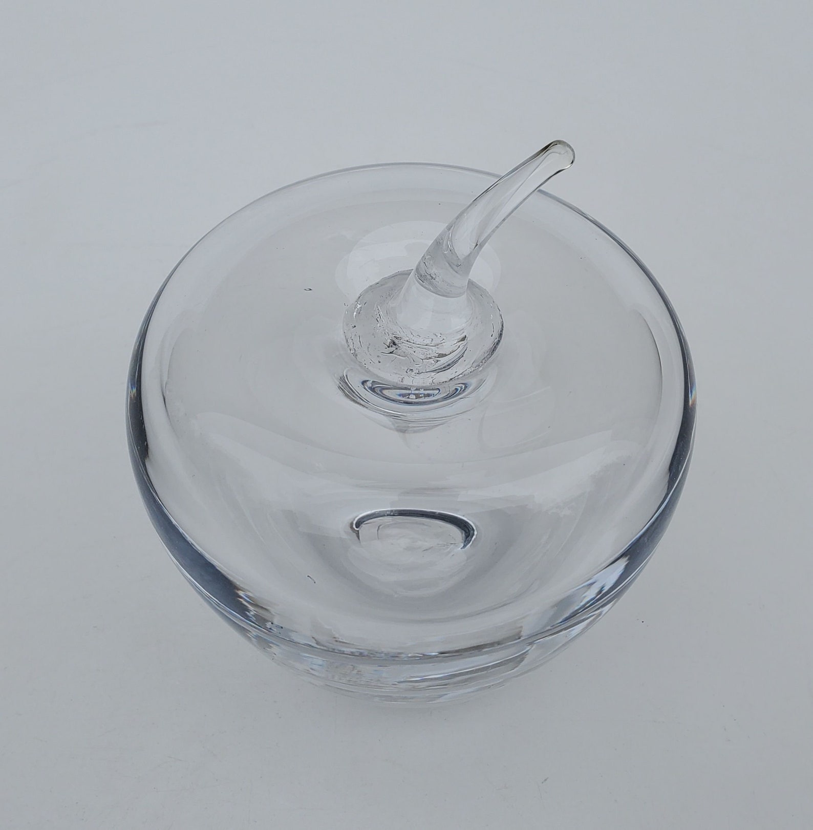 Blenko Art Glass Hand Blown Apple - Large Clear Glass Long Stem Apple ...