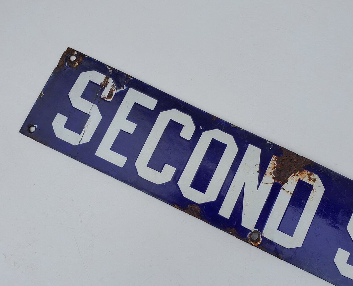 Antique Porcelain Second Street South Sign - Blue With White Letters ...