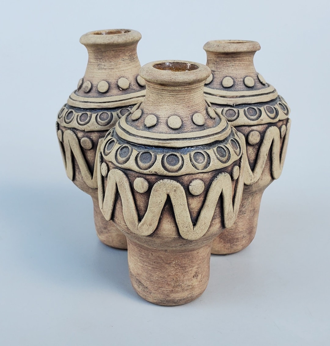 Joanne Strandwold Northwest Studio Pottery Unique Tripod Triple Bottle ...