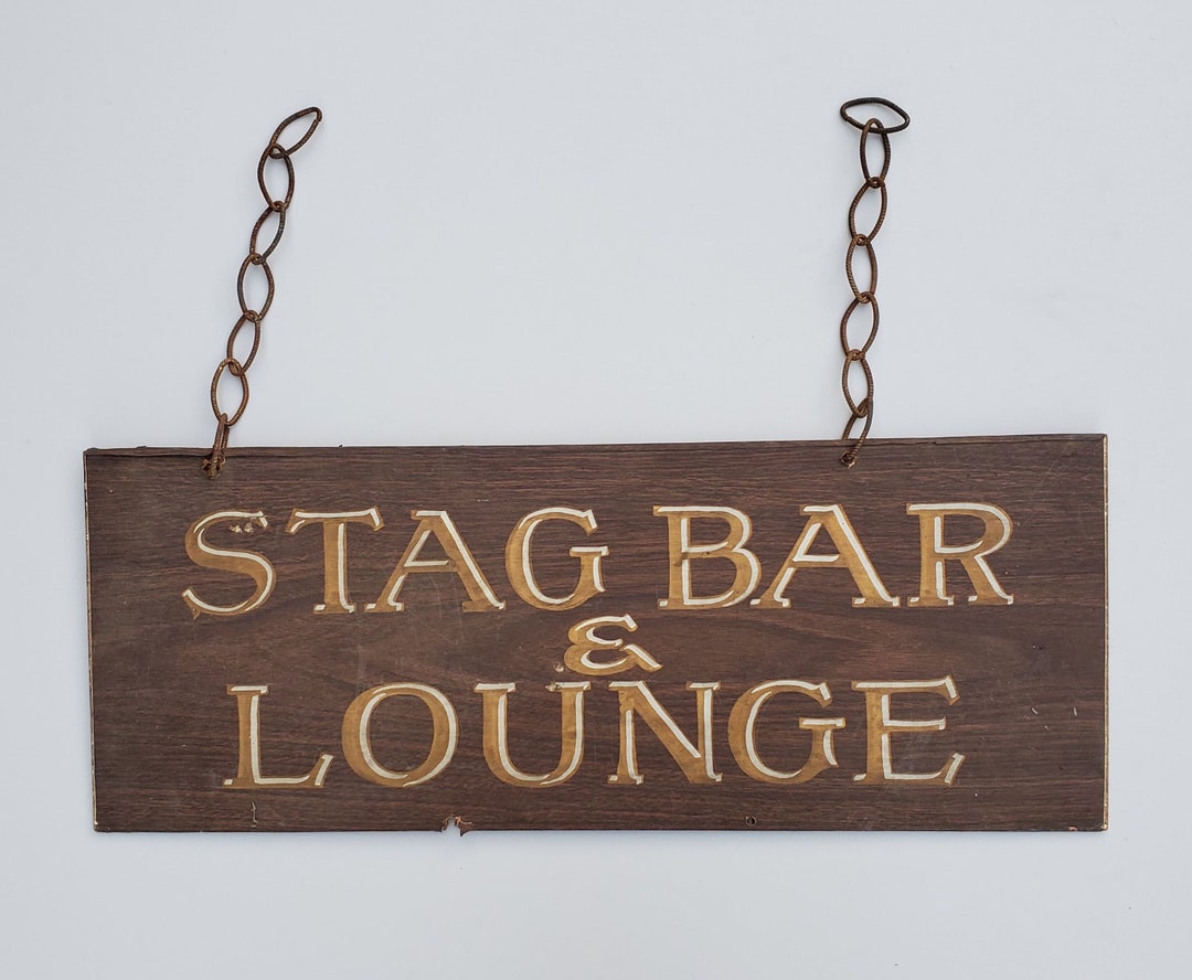 Vintage Stag Bar and Lounge Hanging Sign - Hand Painted Gold Lettering ...
