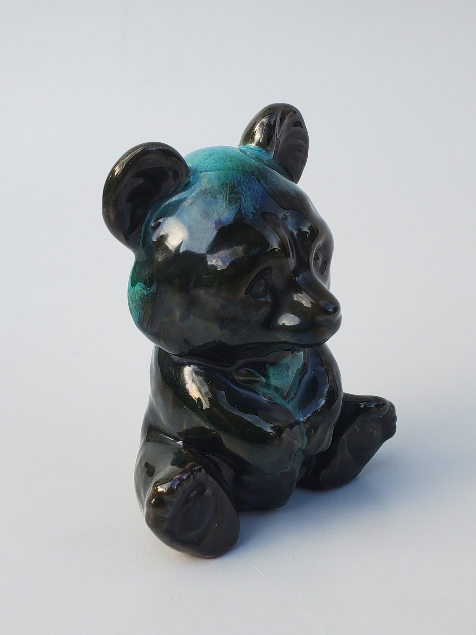 Blue Mountain Pottery Seated Bear Sculpture - Green Drip Glaze Over ...