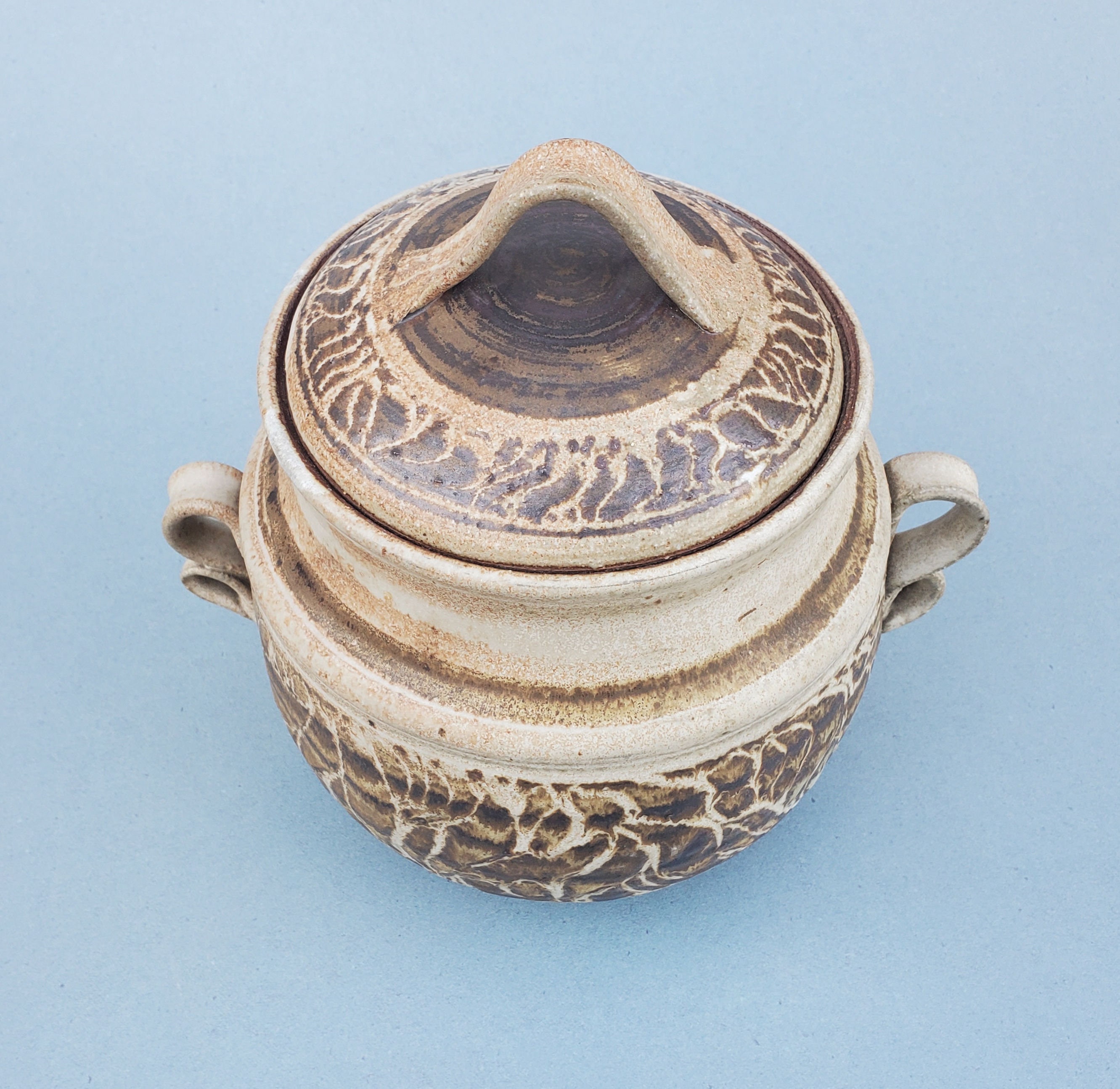 Mid Century Era Studio Pottery Large Covered Bowl - Two Large Loop ...
