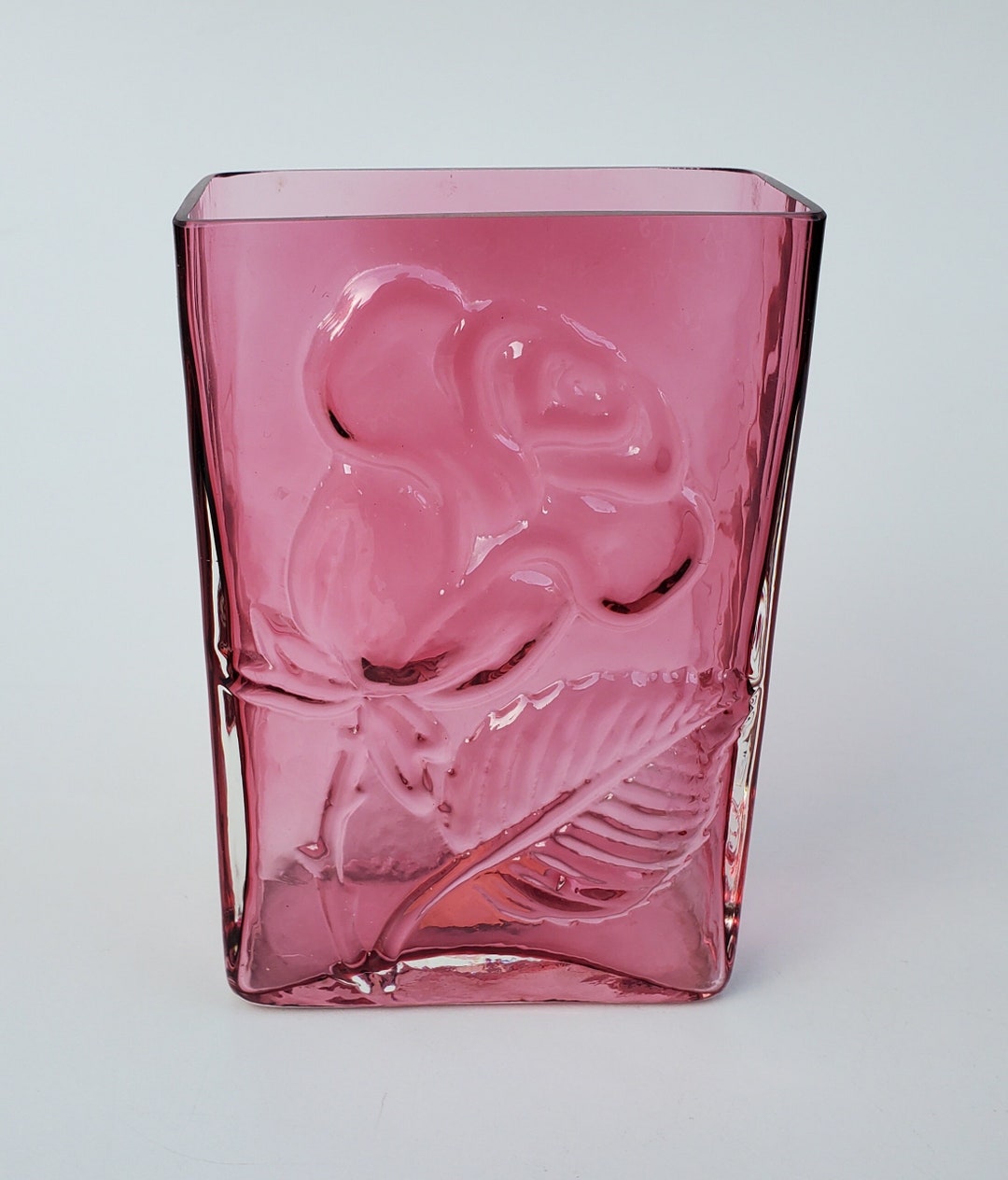 Pilgrim Art Glass Vase Embossed Rose Design Cylindrical - Etsy