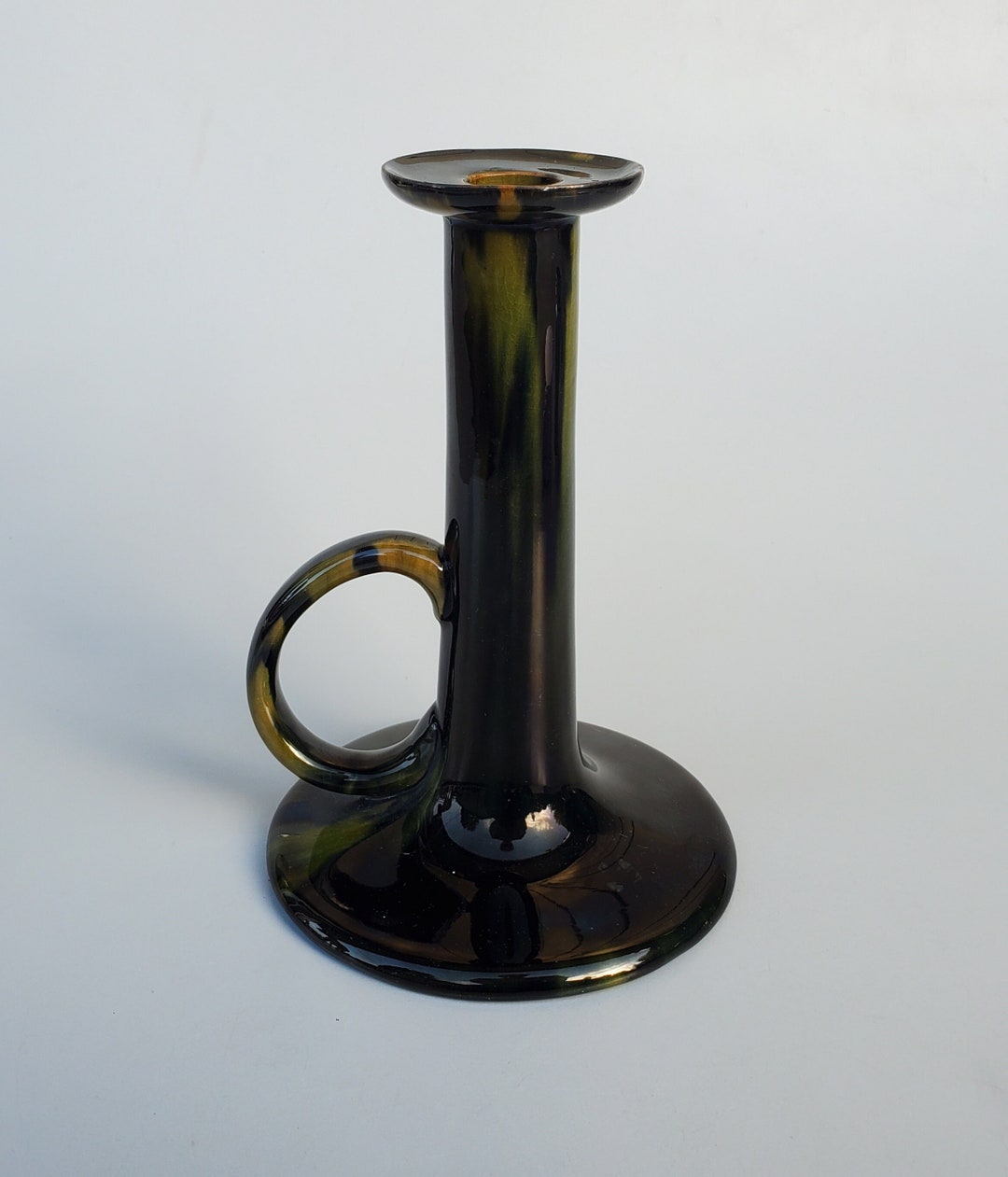 Wannopee Pottery Candlestick - New Milford Pottery - Dark Green and ...