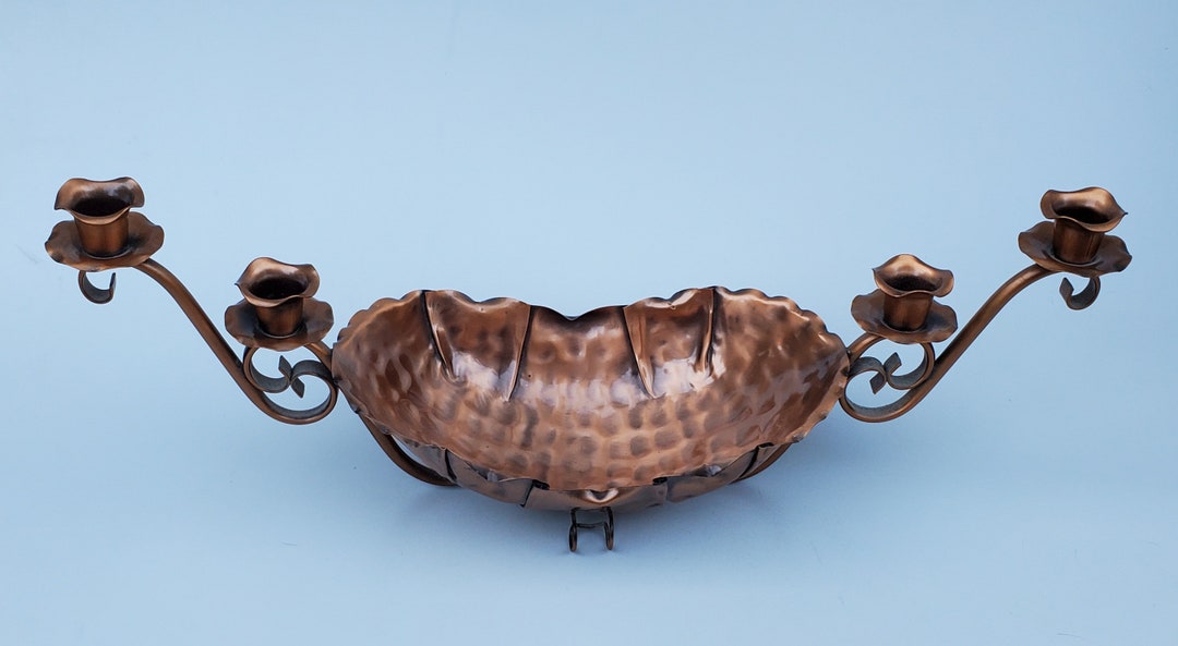 Gregorian Copper Large Centerpiece Bowl With Double Candleholder - From ...