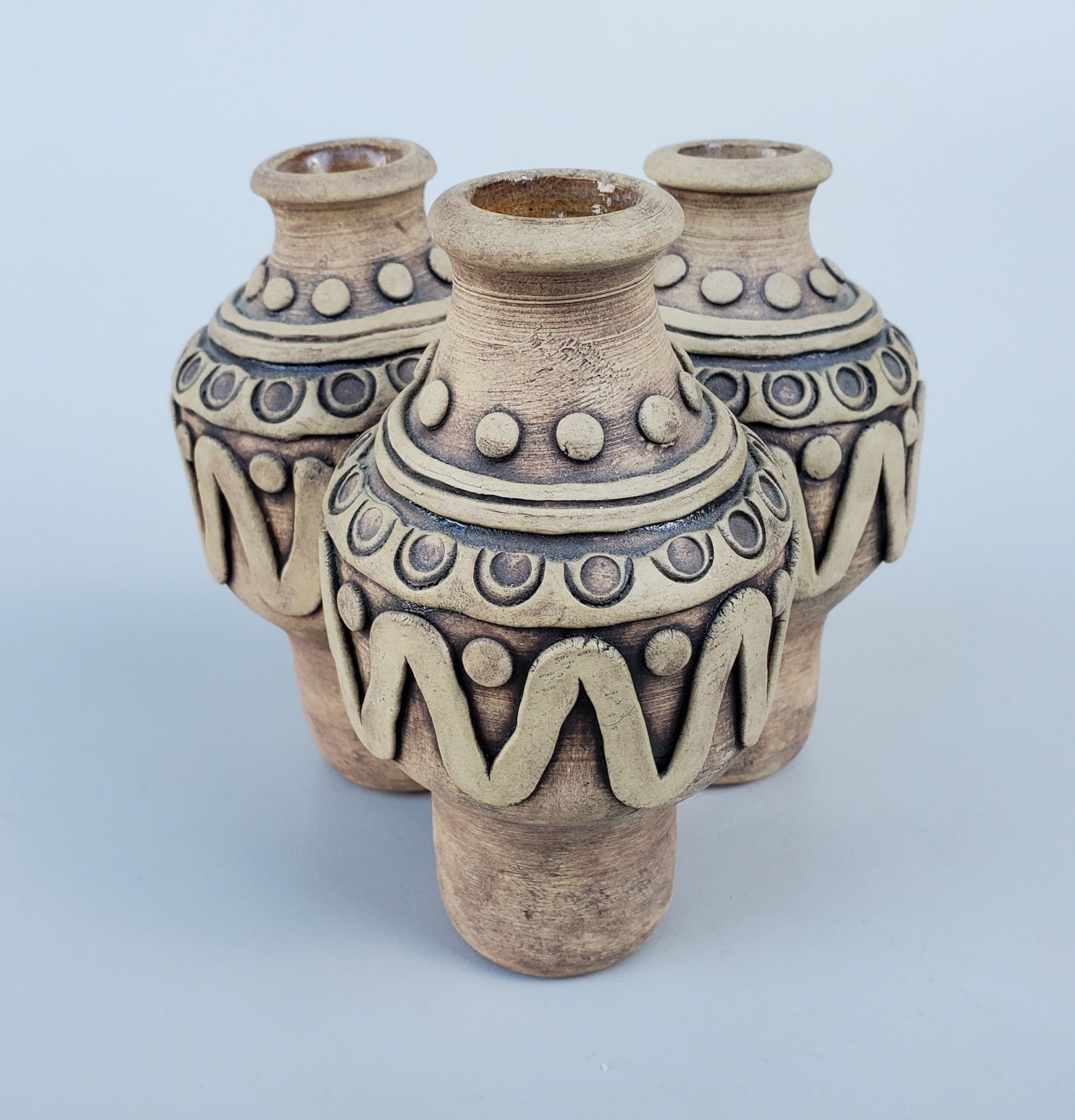 Joanne Strandwold Northwest Studio Pottery Unique Tripod Triple Bottle ...