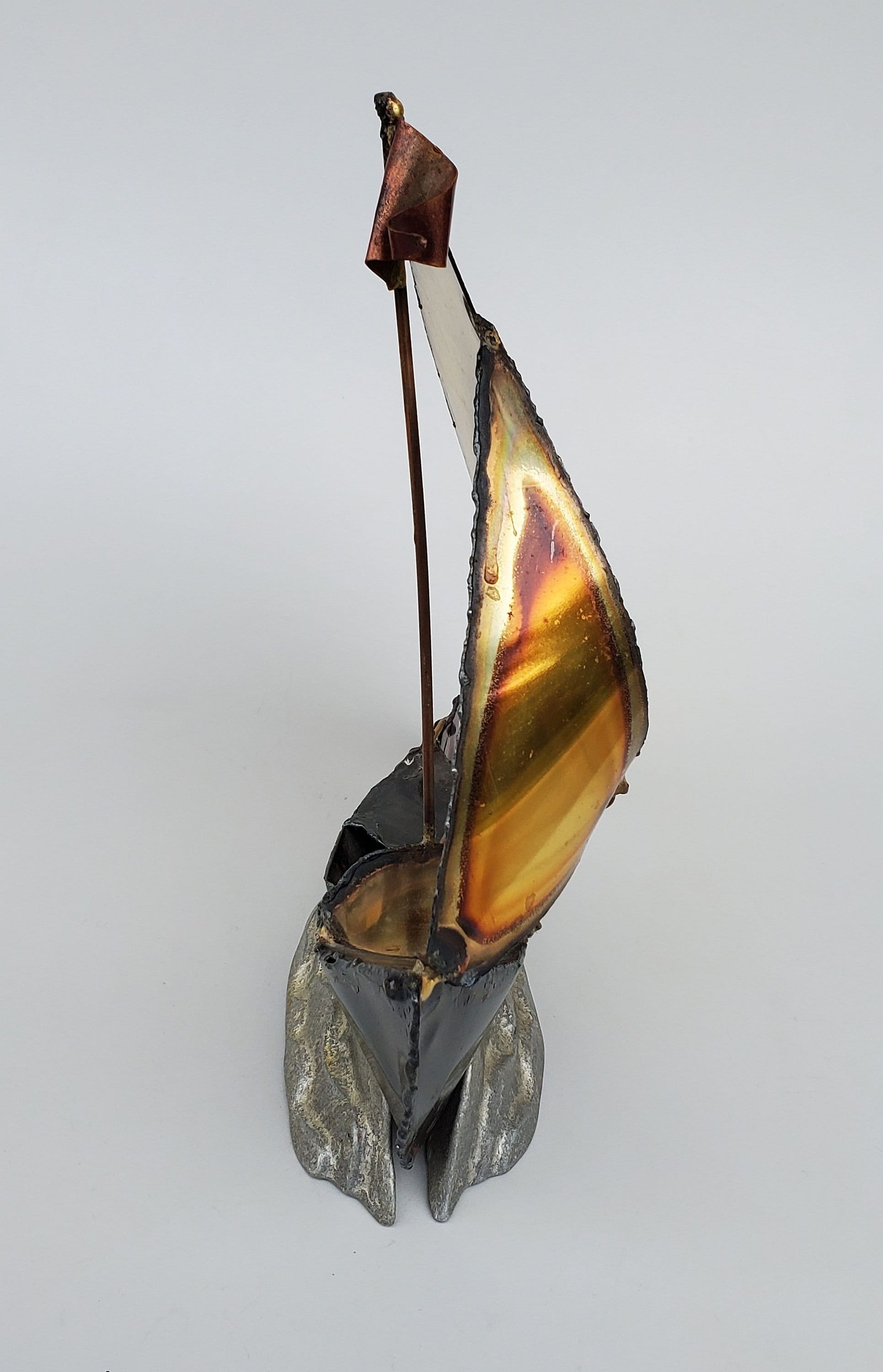 Mid Century Era Metal Sail Boat Sculpture - Torch Cut - Big Wind Sails ...