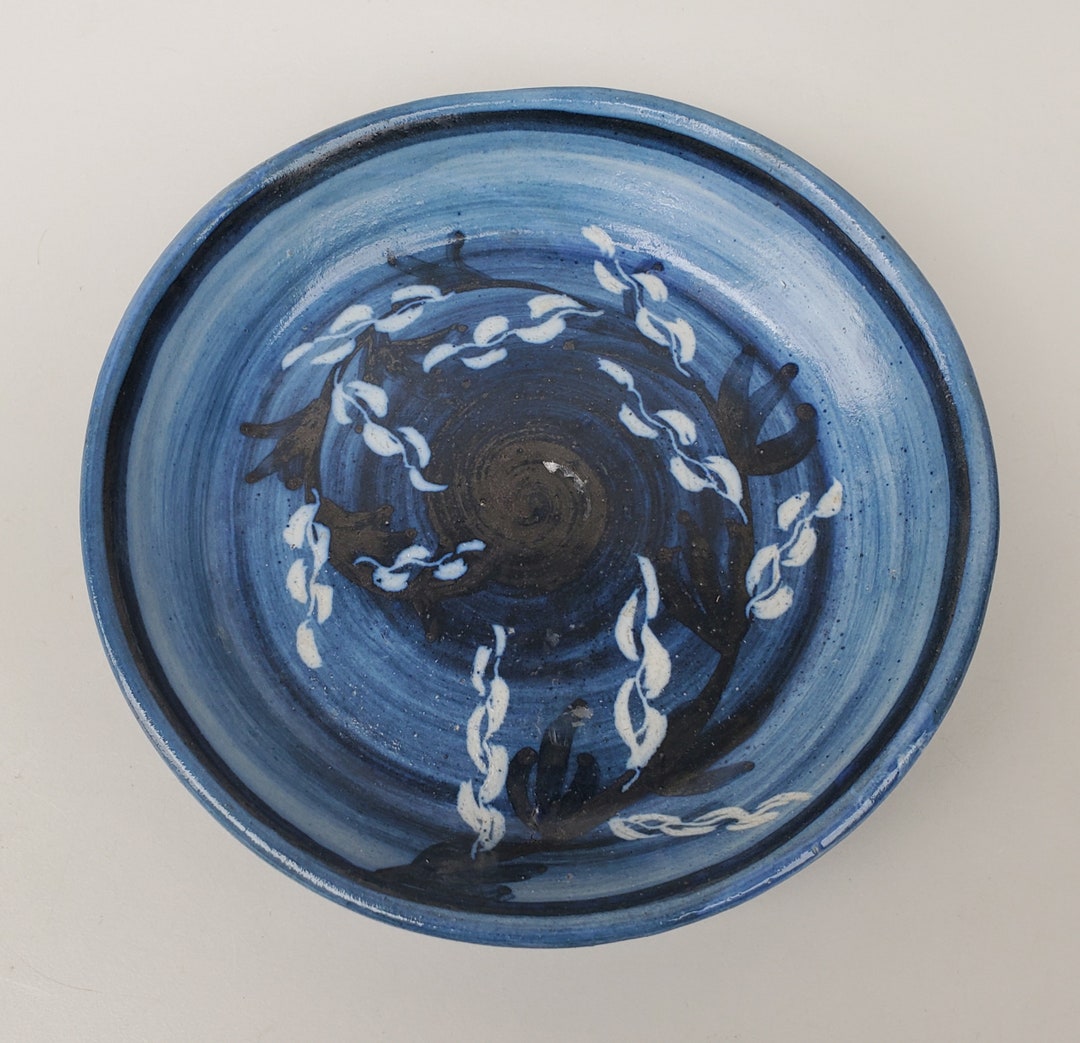 Dorchester Pottery Hand Decorated Stoneware Blue Bowl - White Floral ...