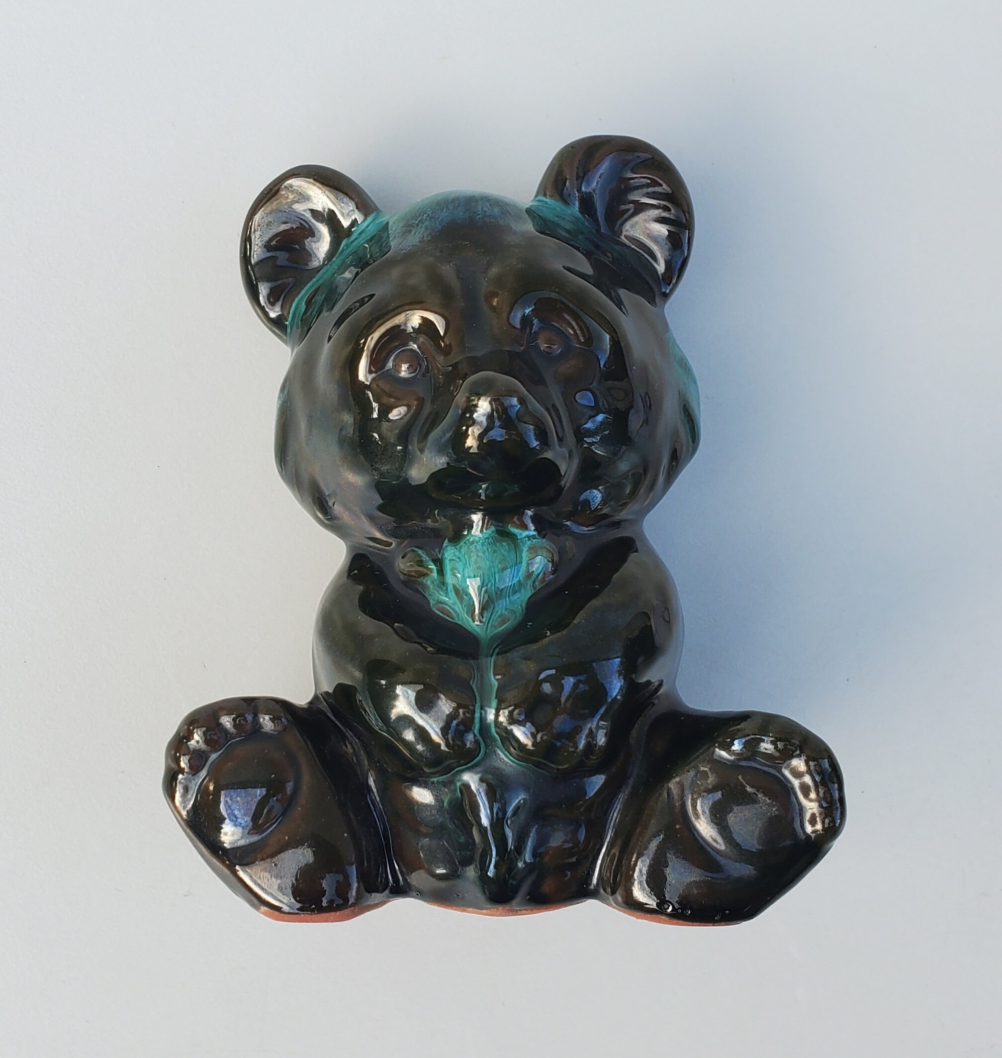 Blue Mountain Pottery Seated Bear Sculpture - Green Drip Glaze Over ...