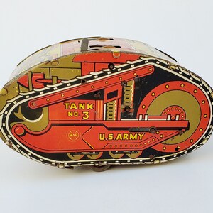 Vintage Marx Tin Wind up Army Tank No. 3 - Nice Color Graphics ...