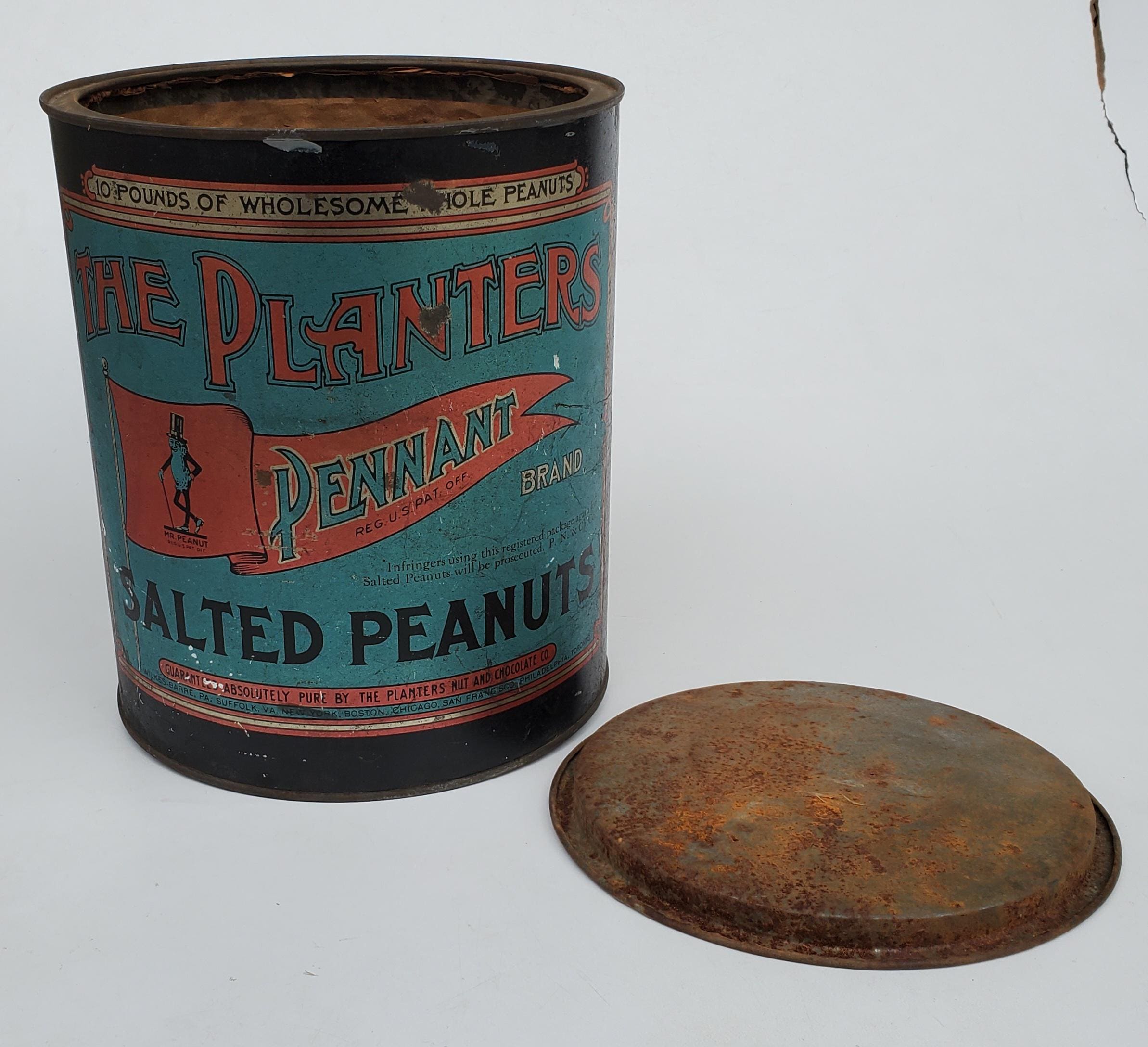 Antique Planters Peanuts Pennant Brand Slated Peanuts 10 Pound Tin - Mr ...