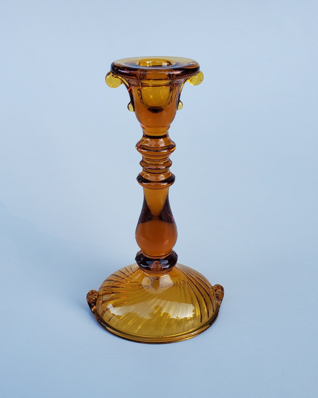 Amber Art Glass Candlestick - Elegant Art Glass - Spiral Base Design ...