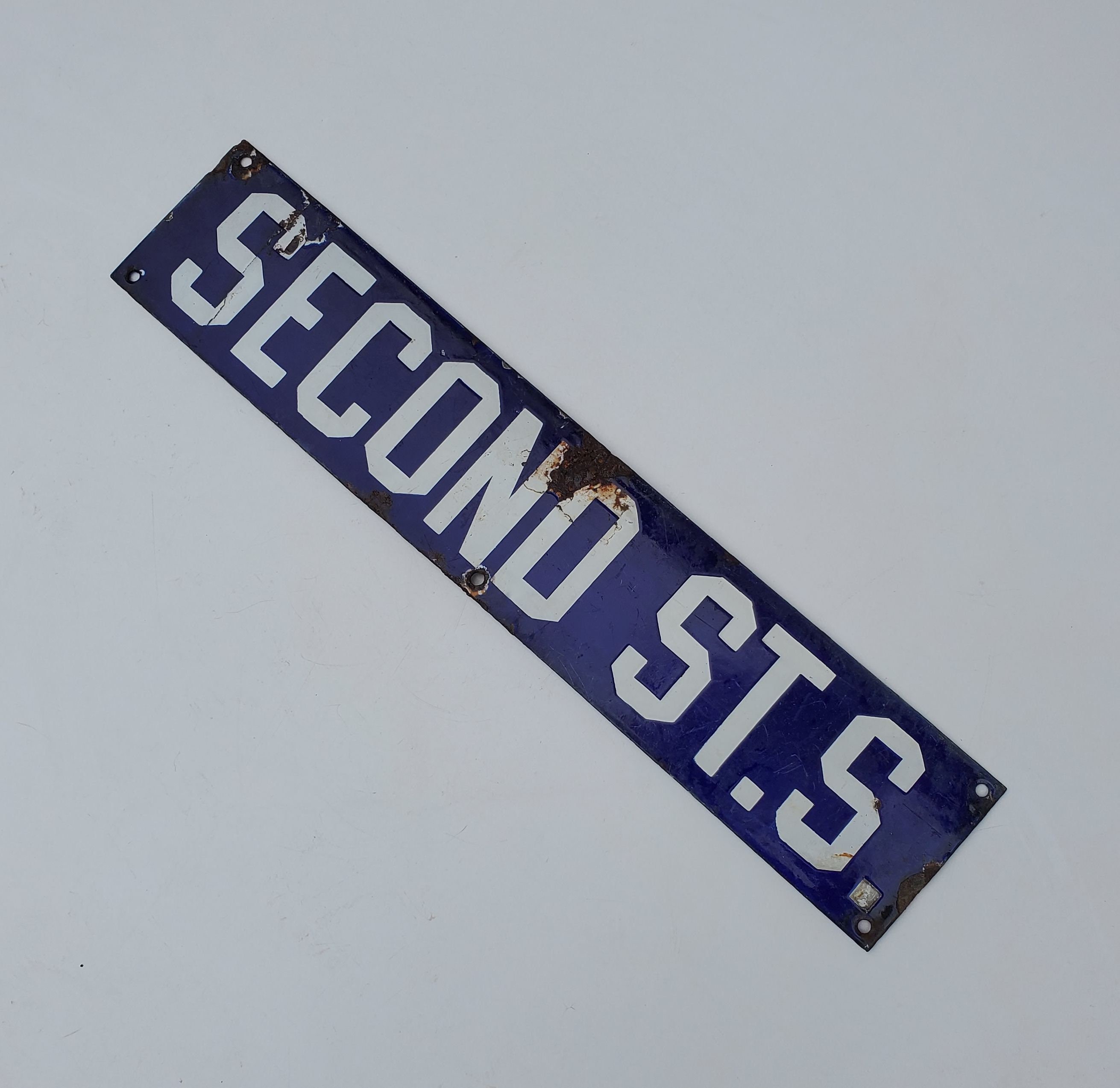Antique Porcelain Second Street South Sign Blue With White - Etsy