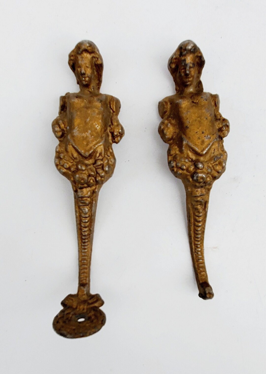 Antique Metal Mermaid Maiden Marble Table Support Brackets Old Gold ...