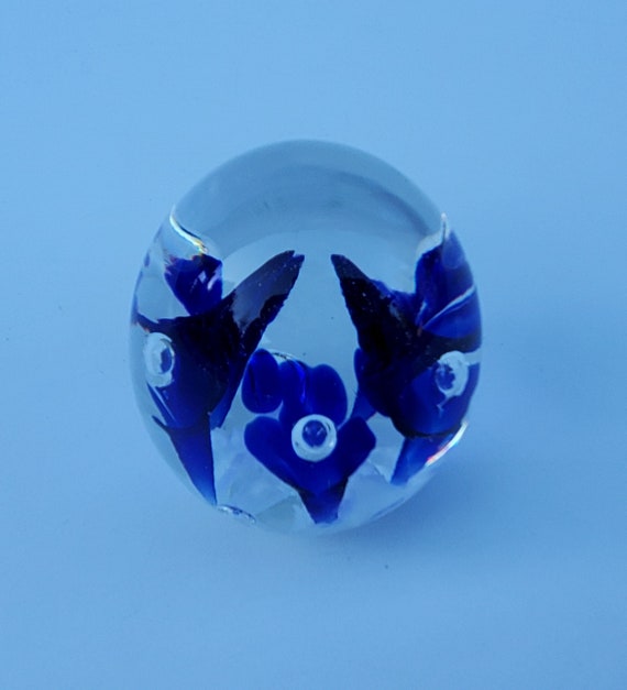 Joe Rice House of Glass Art Glass Paperweight Blue Floral - Etsy